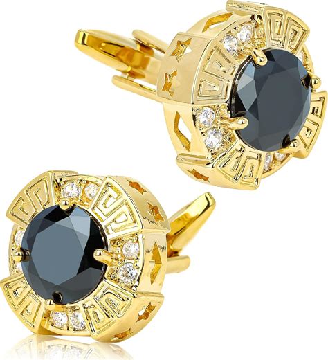Yariew Gold Cufflinks For Men 18k Gold Plated Crystal