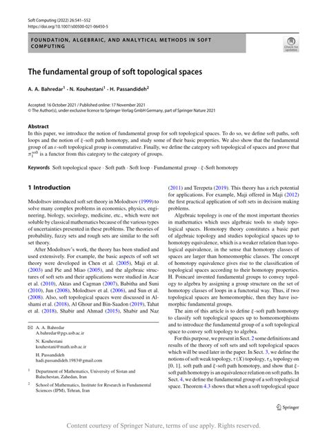 The Fundamental Group Of Soft Topological Spaces Request Pdf