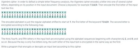 Solved Vigenère Cipher In Order To Defeat A Simple Letter