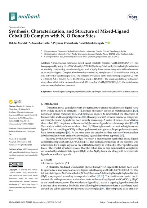 Pdf Synthesis Characterization And Structure Of Mixed Ligand Cobalt