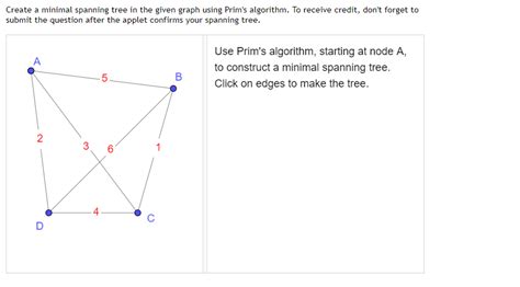 Solve Create A Minimal Spanning Tree In The Given