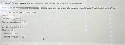 Solved For Each Of The Given Sample Data Sets Below