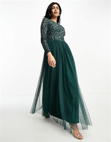 Maya Vestito Lungo Da Damigella In Tulle Verde Smeraldo Con Maniche