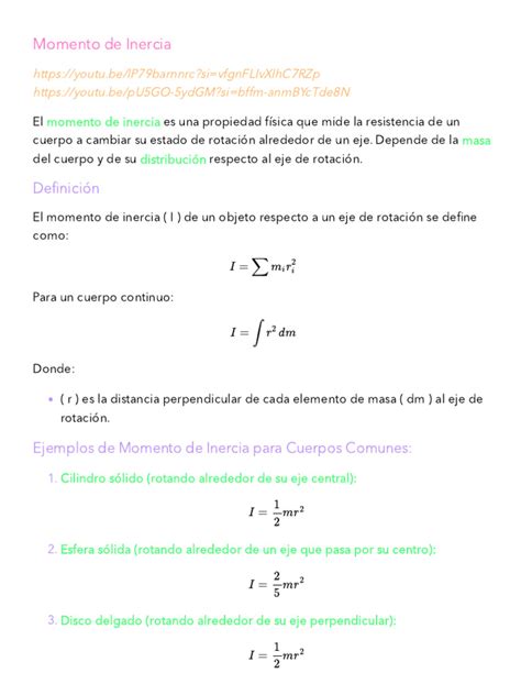 Momento De Inercia Y Dinámica Rotacional Pdf Esfuerzo De Torsión