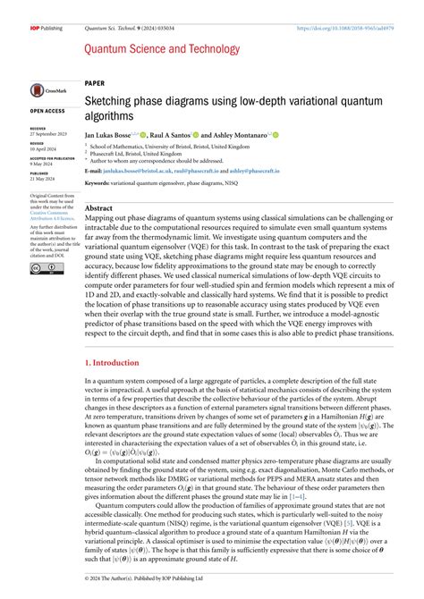Pdf Sketching Phase Diagrams Using Low Depth Variational Quantum Algorithms