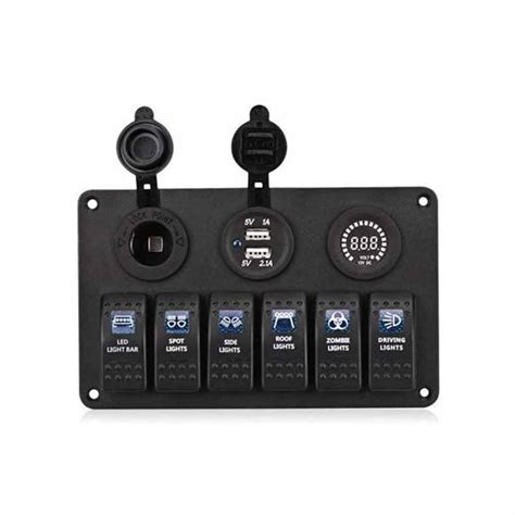 6 Way Switch Panel Dual Usb Charging Cigarette Lighter Car Ship Voltmeter 12 24v Applicable