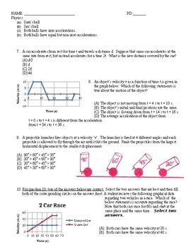 AP Physics 1 Kinematics Test By PhunFizzixGuy Teachers Pay Teachers