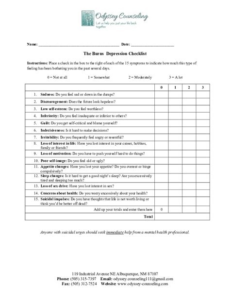 Fillable Online Burns Depression Checklist Fax Email Print Pdffiller