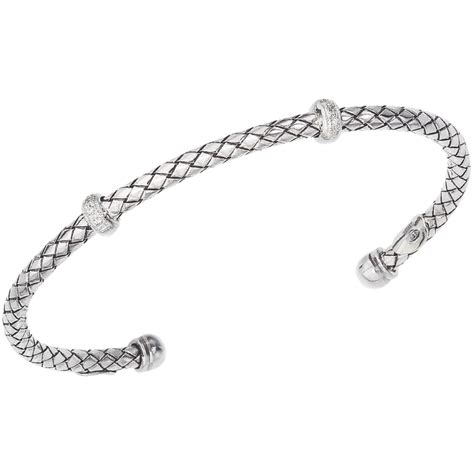 Two Diamond Rondelle Station Sterling Traversa Cuff Bangle Bracelet Vhb 983 D Alisa