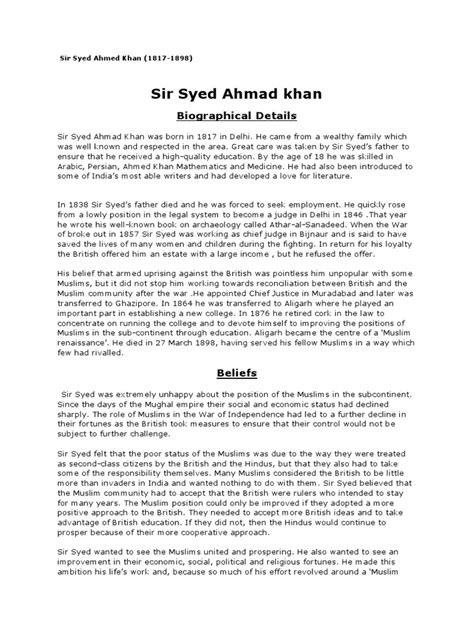 Sir Syed Ahmed Khan And Aligarh Mov Pdf British Raj All India Muslim League