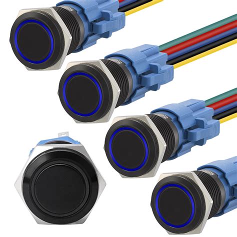 Starelo 5pcs 19mm Momentary Led Push Button Switch Black Shell Ip65 Waterproof