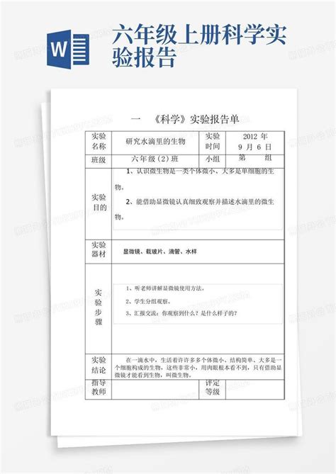 六年级上册科学实验报告单word模板下载 编号qjnvrrmr 熊猫办公
