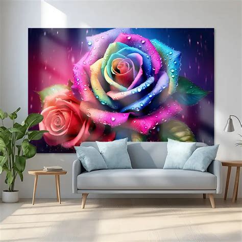 1pc 활기찬 폴리에스터 화려한 장미 배경 물방울 재사용 가능한 경치 벽 장식 모든 계절 크리스마스 생일 기 Temu