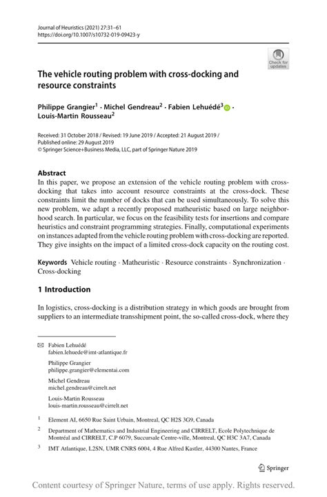 The Vehicle Routing Problem With Cross Docking And Resource Constraints