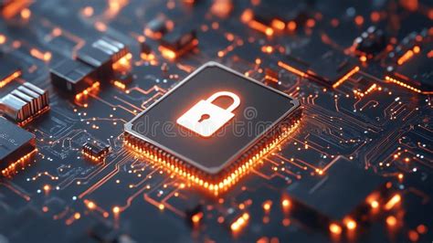 Cybersecurity Chip With Glowing Padlock Symbol Stock Illustration