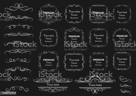 서예 디자인 요소 장식 소용돌이 또는 두루마리 빈티지 프레임 번성 라벨 및 칸막이 레트로 벡터 일러스트레이션 장식물에 대한 스톡 벡터 아트 및 기타 이미지 Istock