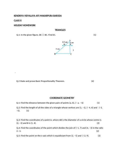 Class 10th Maths Holiday Homework Pdf Triangle Circle