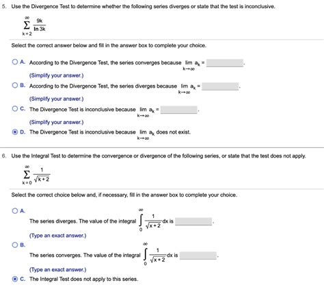 Solved 5 Use The Divergence Test To Determine Whether The Chegg Com