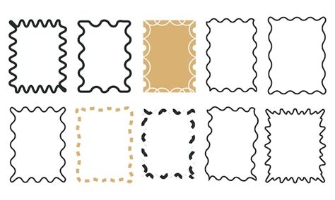 Premium Vector Set Of Different Rectangle Frames With Wavy Edges Cute Rectangular Shapes With
