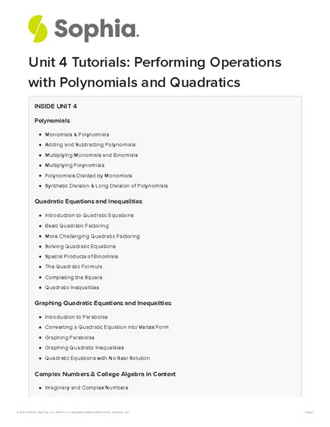 Unit 4 Tutorials Performing Operations With Polynomials And Quadratics