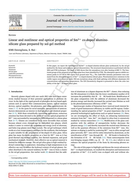 Pdf Linear And Nonlinear And Optical Properties Of Sm3 Co Doped Alumino Silicate Glass