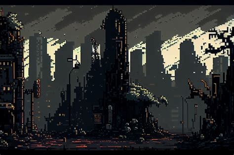Premium Ai Image A Pixel Art Style Scene Of A Building With A Red