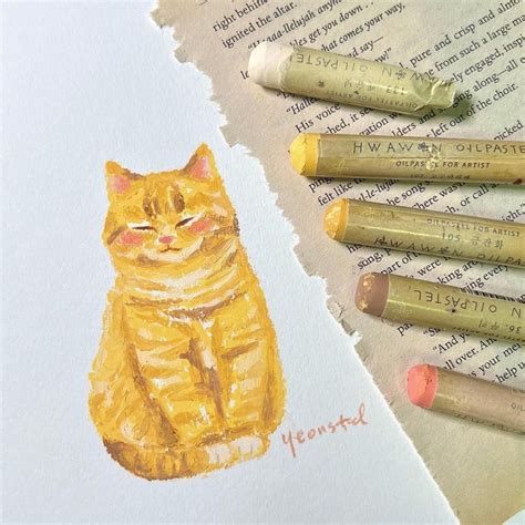 연스텔 Yeonstel On Instagram 🧀🐈 💡파브리아노 아카데미아 스케치북 A5 💡화원오일파스텔 Hwawonkr 오일파스텔 Oilpastel