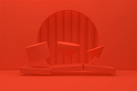 무중력 3d 장면 빈 제품 스탠드와 기하학적 모양 플랫폼 Abstact 최소한의 빨간색 배경 0명에 대한 스톡 사진 및 기타 이미지 Istock