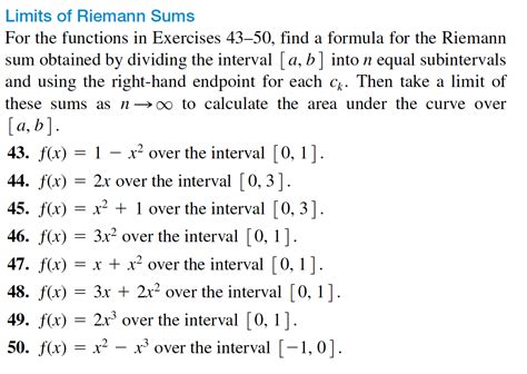 Solved Limits Of Riemann Sums For The Functions In Exercises
