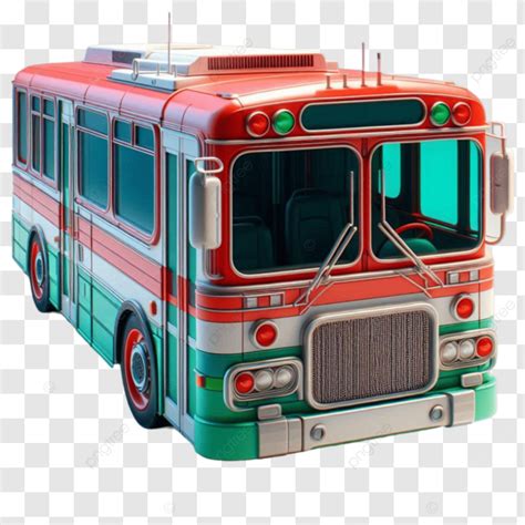 투명 배경을 배경으로 아름다운 색상의 버스를 보여주는 복잡한 3d 모델 개발 다채롭고 매혹적인 투명도를 묘사하는 상세한 이미지 제작 투명한 배경에 아름다운 색상의 버스를
