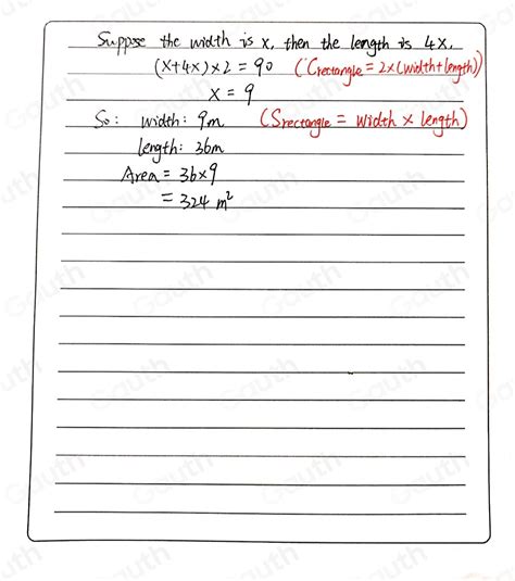 Solved 12 A Rectangular Field Has A Perimeter Of 90 Metres Its Length Is 4 Times Its Width F