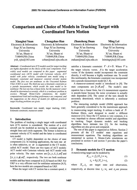 Pdf Comparison And Choice Of Models In Tracking Target With Coordinated Turn Motion