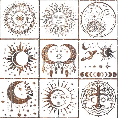 Celestial Sun And Moon Stencil Planet Stencils Galaxy