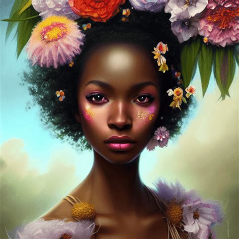 Black Bohemian Girl With Flowers In Camilla Derrico Style · Creative
