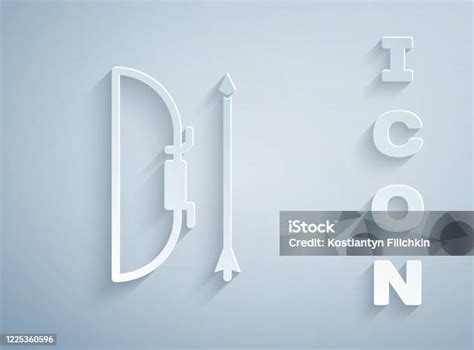 회색 배경에 격리 된 떨림 아이콘에서 용지 잘라 활과 화살표 종이 아트 스타일입니다 벡터 일러스트레이션 3차원 형태에 대한 스톡 벡터 아트 및 기타 이미지 Istock