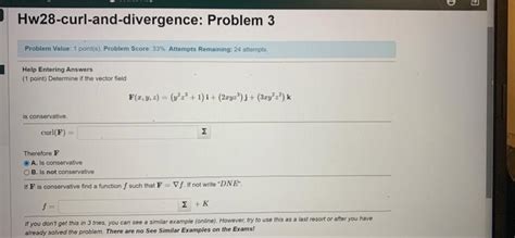 Solved O Hw28 Curl And Divergence Problem 3 Problem Value 1