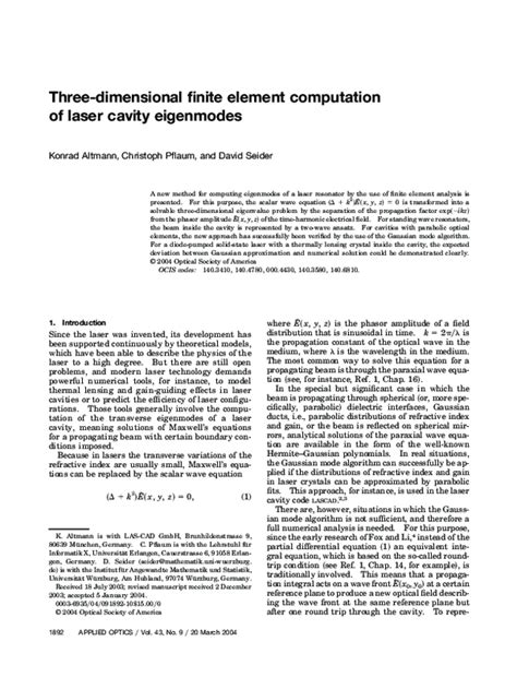 pdf third dimensional finite element computation of laser cavity