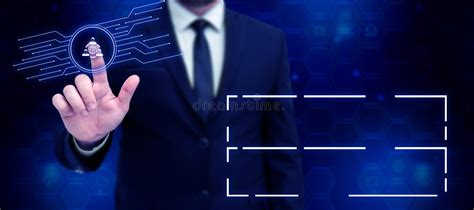 Man Standing Holding Tablet And Pressing On Virtual Button Business