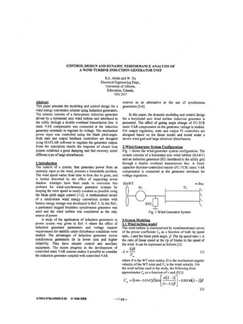 Control Design And Dynamic Performance Analysis Of A Wind Turbin