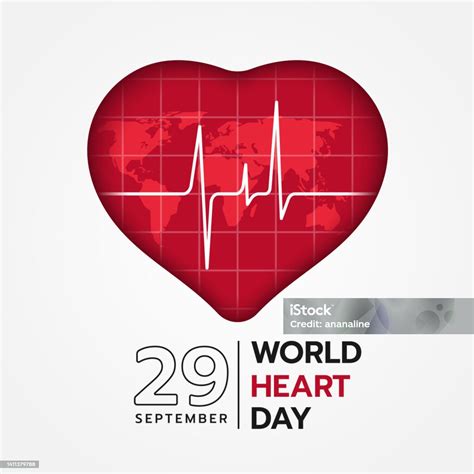 세계 심장의 날 세계지도 텍스처 벡터 디자인이있는 빨간색 심장 기호의 흰색 선 심장 파동 9월에 대한 스톡 벡터 아트 및 기타 이미지 Istock