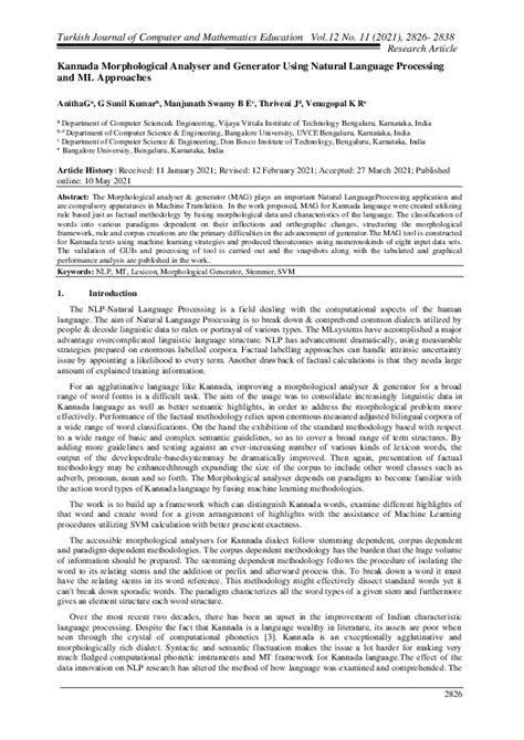 Pdf Kannada Morphological Analyser And Generator Using Natural Language Processing And Ml