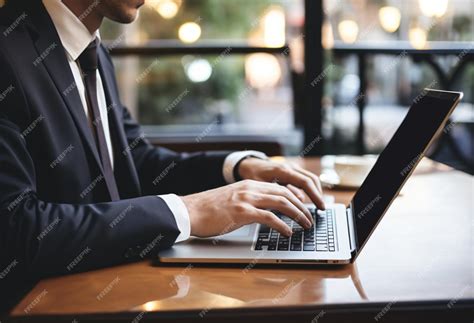 Premium Ai Image A Business Man Typing Hands Surfing The Net Hacking Coding On His Laptop