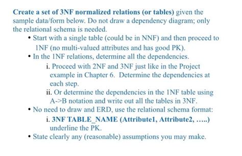 Solved Create A Set Of 3nf Normalized Relations Or Tables