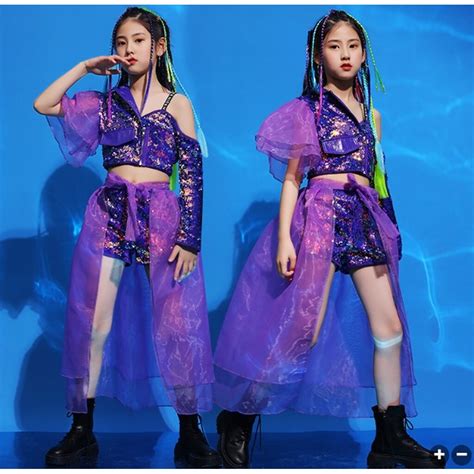 พรีออเดอร์ ชุดเต้น ชุดแดนซ์ ฮิปฮอป เสื้อแขนยาวสีม่วง กางเกง ผ้าคลุม Shopee Thailand