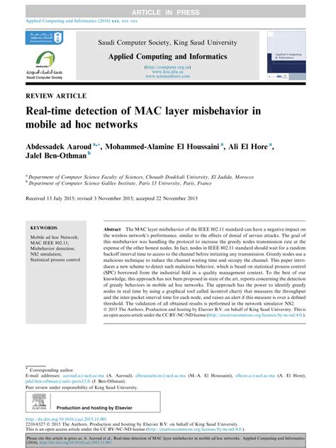 Pdf Real Time Detection Of Mac Layer Misbehavior In Mobile Ad Hoc