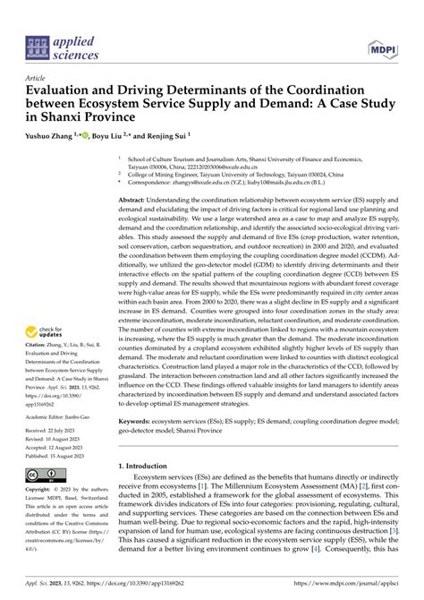 Pdf Evaluation And Driving Determinants Of The Coordination Between Ecosystem Service Supply