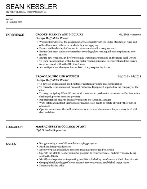 Meter Reader Resume Samples Velvet Jobs