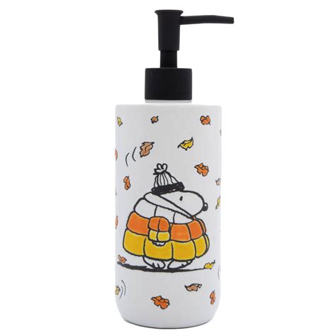 R Squared Peanuts Snoopy Candy Corn Puffer Coat Ceramic Soap Dispenser