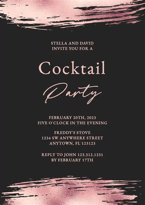 핑크 골드 스머지 무료 칵테일 파티 초대장 템플릿 Invitanku