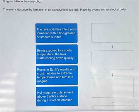 Solved Drag Each Tile To The Correct Box The Events Describe The Formation Of An Extrusive